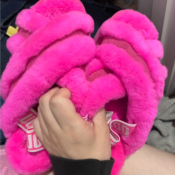 UGG | Shoes | Ugg Pink Plush Slippers With Crossstrap Design | Poshmark